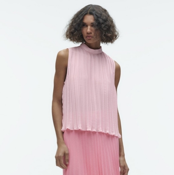 Zara | Tops | Zara Pink Pleated High Neck Top Medium | Poshmark